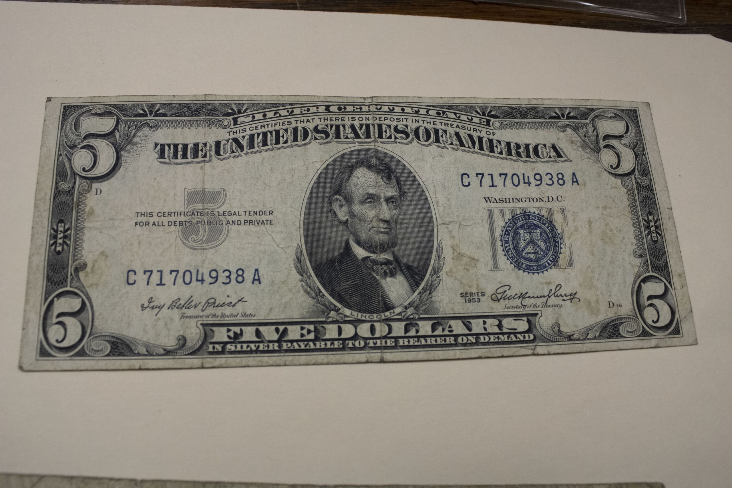1953 U.S Five Dollar Note Good | Bellport Jewelers
